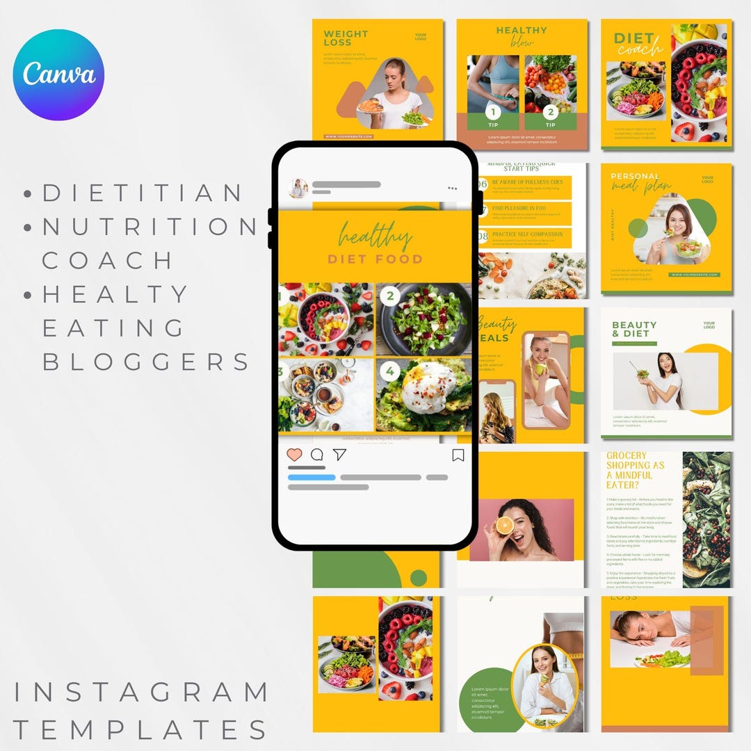Healthy Diet Food Instagram Templates for Dieticians, Canva Templates ...