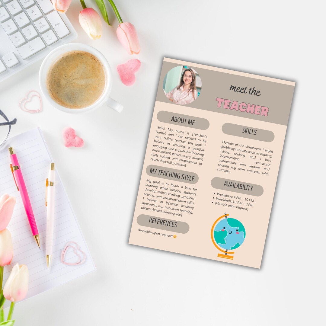 Teacher Resume Printable Sheet - Back to School Introduction Template ...
