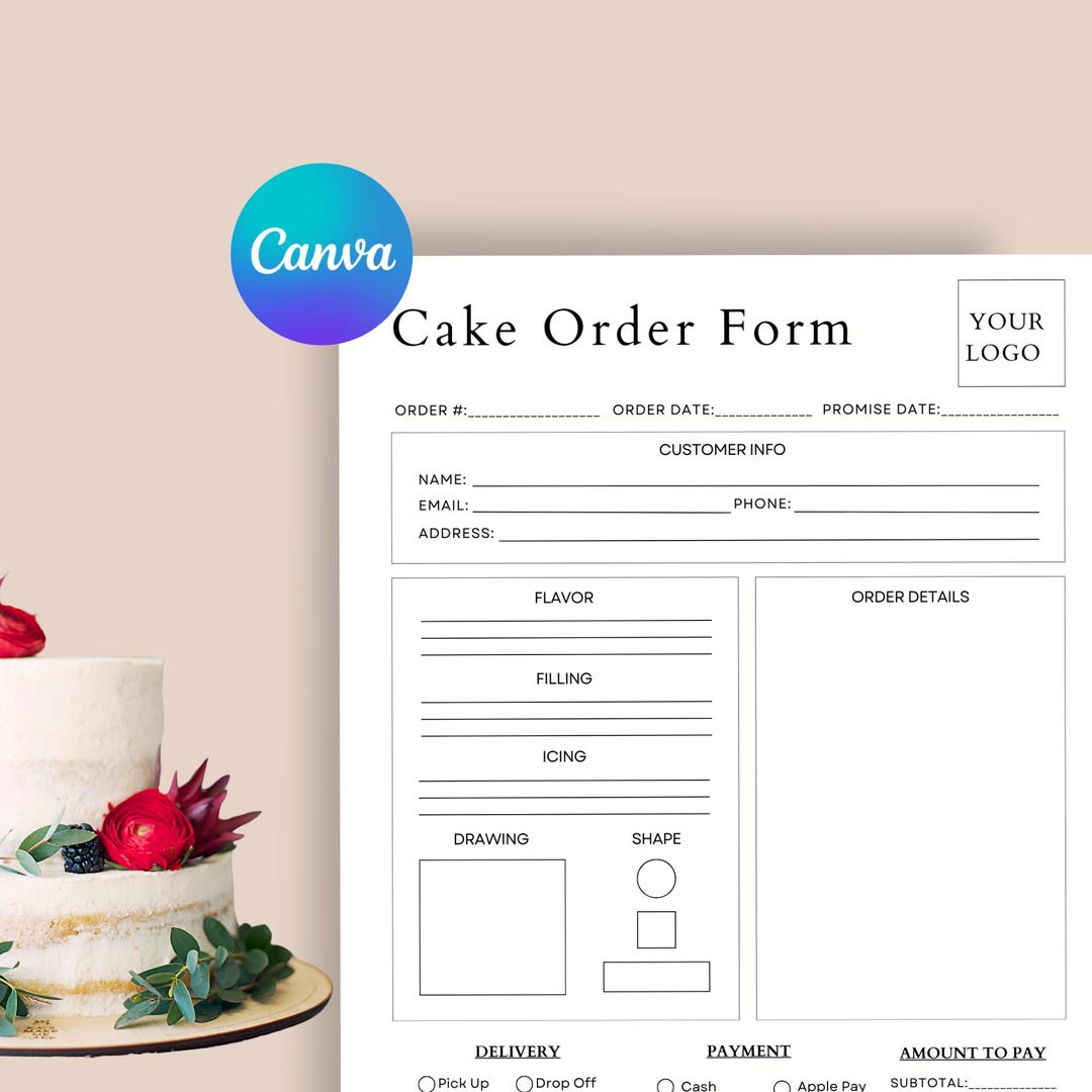 Cake Order Form | Printable Bakery Order Form | Small Business Template ...