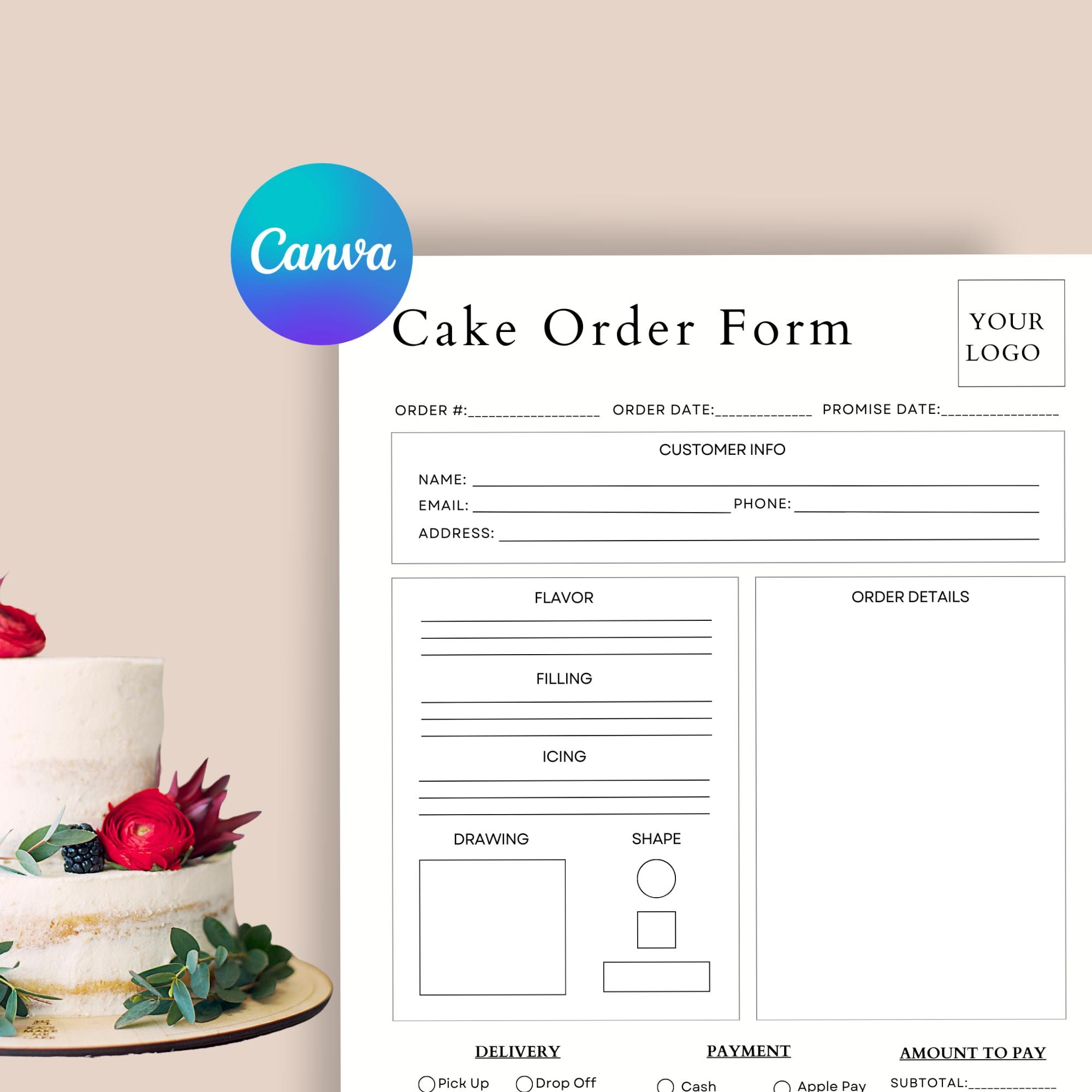 Cake Order Form | Printable Bakery Order Form | Small Business Template ...