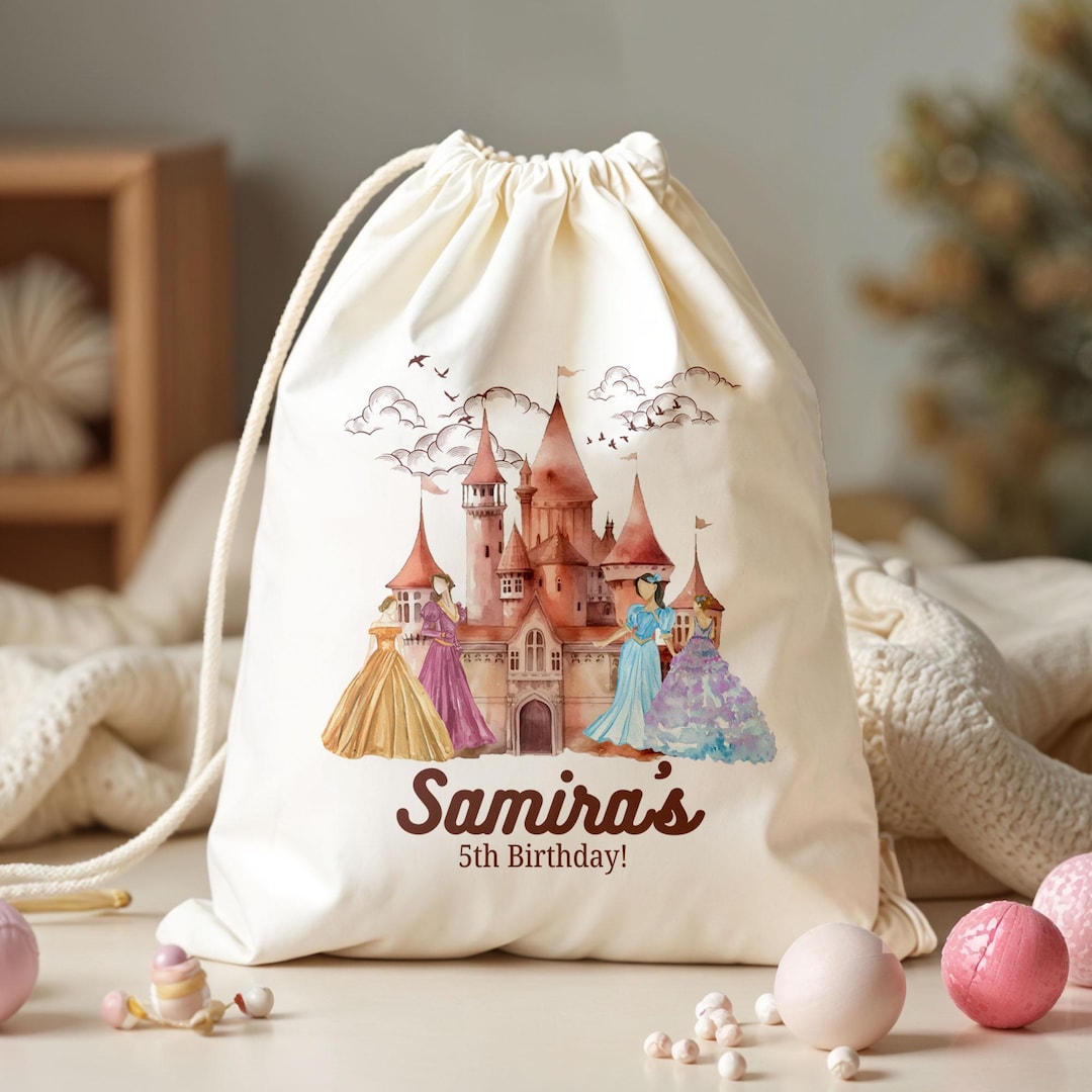 Personalized Princess Castle Favor Bags - Girls 5th Birthday Name Bags ...