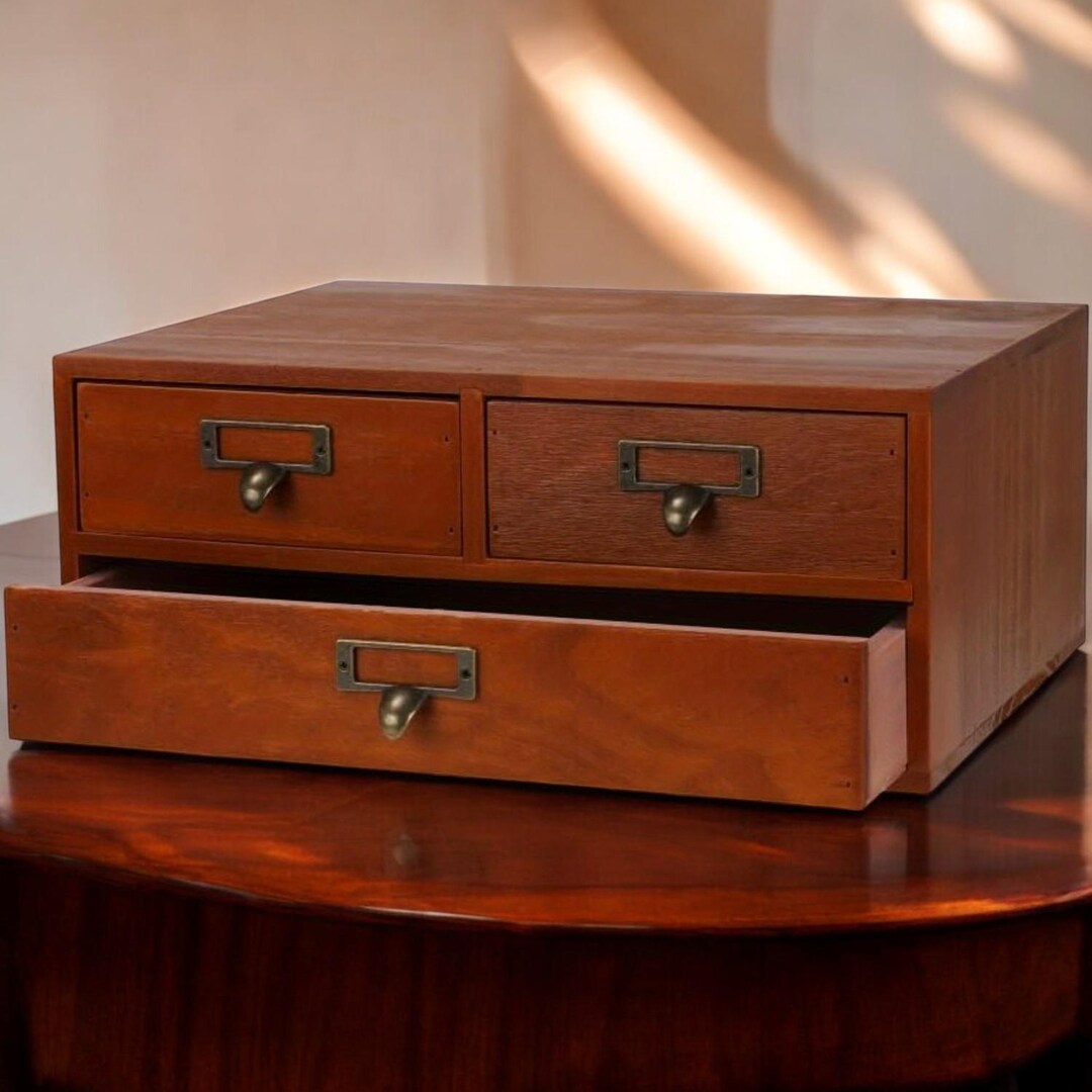 Vintage Wooden Desktop Organizer With Drawers – Rustic Storage for ...