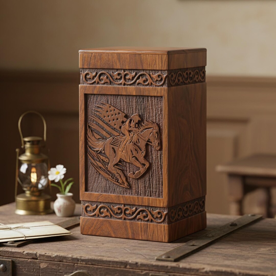 Cowboy & American Flag Cremation Urn – Rosewood Memorial Box - Etsy