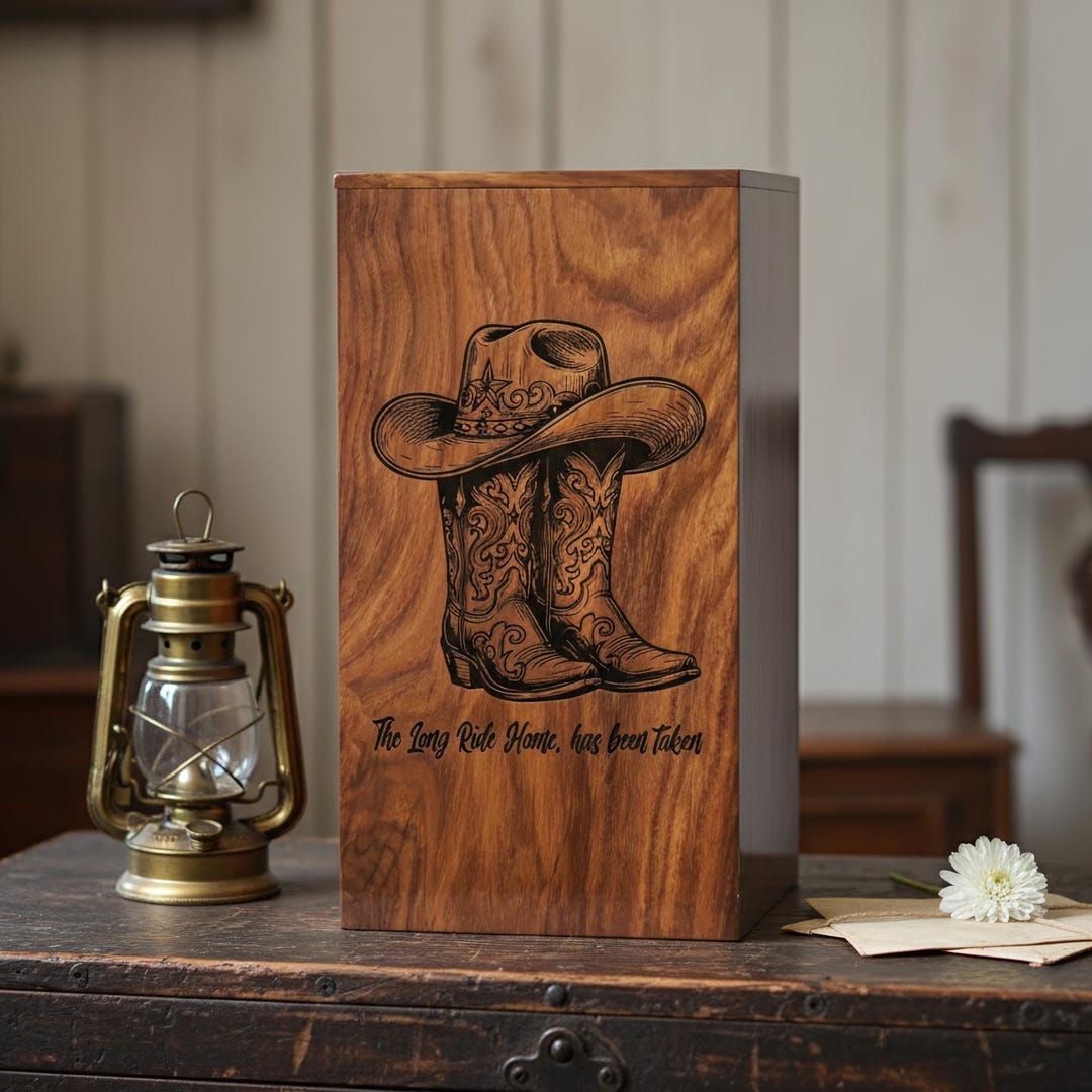 Cowboy Boots Cremation Urn for Ashes - Western Memorial Box ...