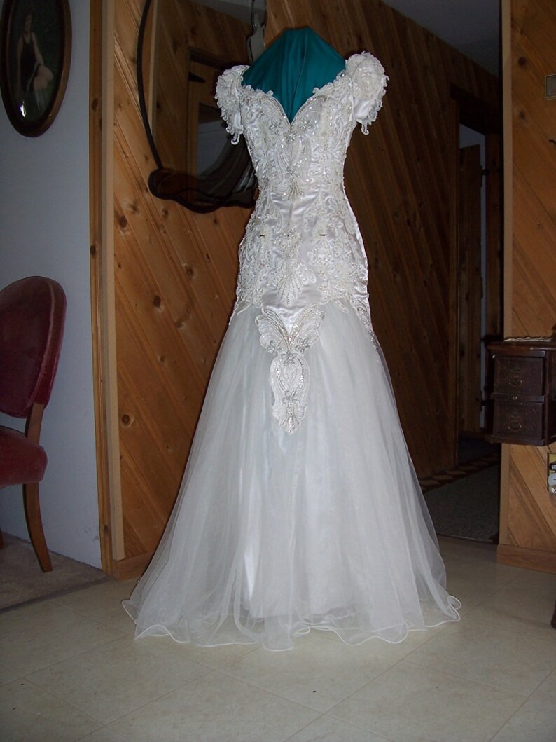 Wedding Dress Off White Organza & Eggshell Satin hand Beaded | Etsy