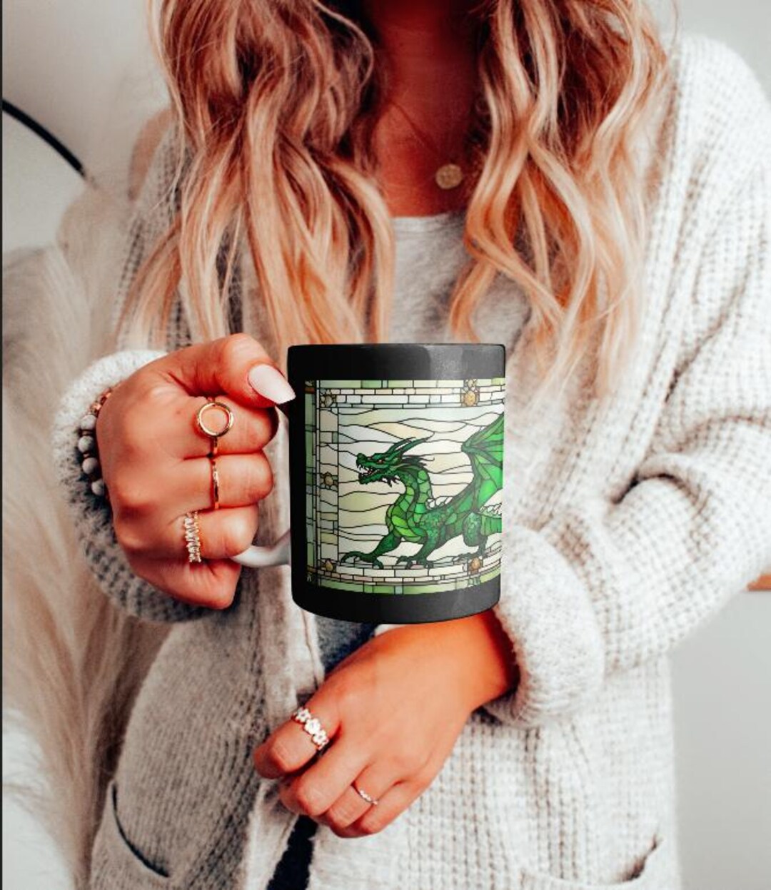 Green Dragon Mug, Ceramic Dragon Coffee Cup 11oz, Stained Glass Dragon ...