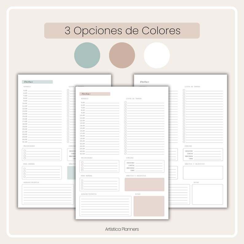 SPANISH Daily Planner Printable: Vertical Layout. Sizes A4, A5, Letter ...