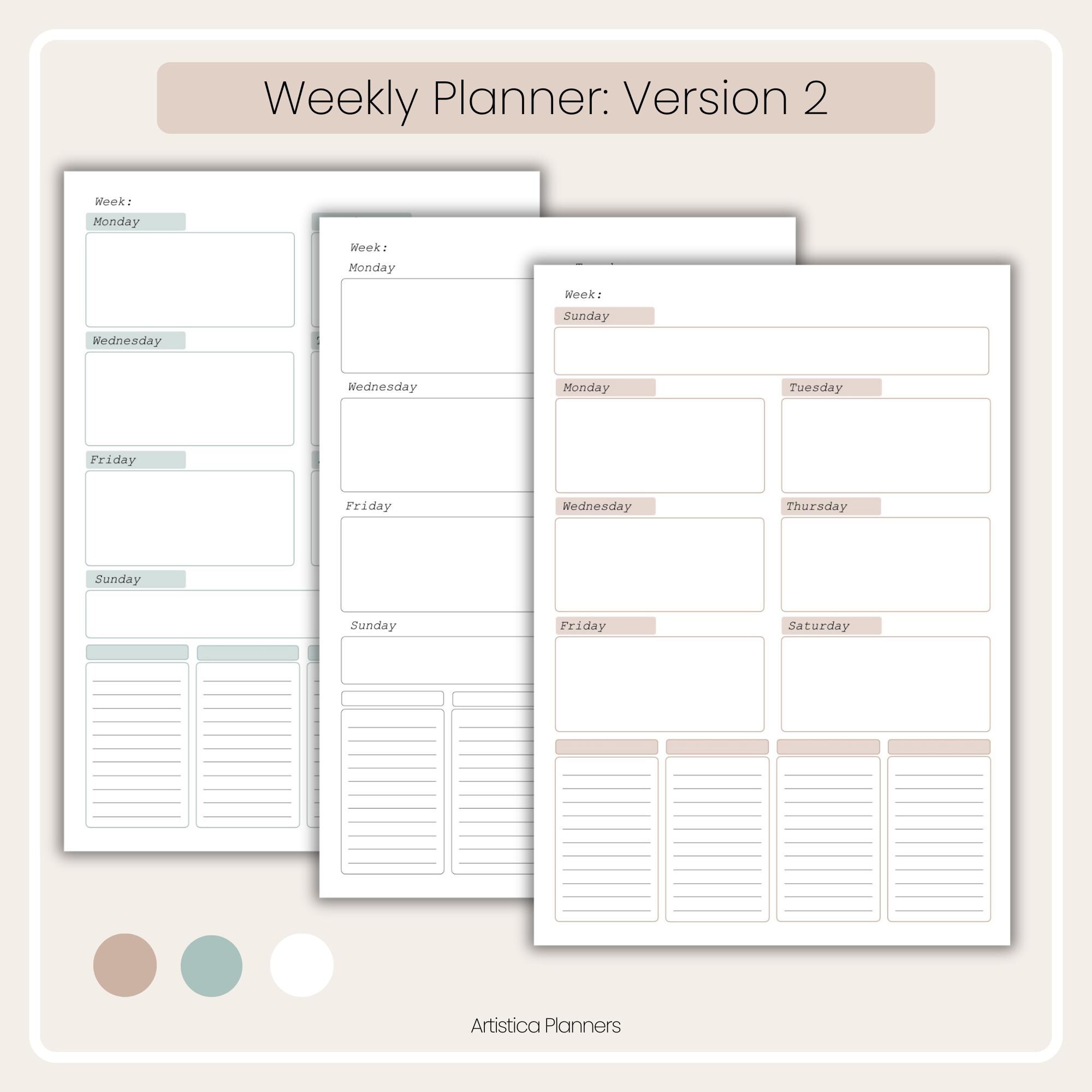 Weekly Planner Printable: Vertical Layout. Sizes A4, A5, Letter, Half ...