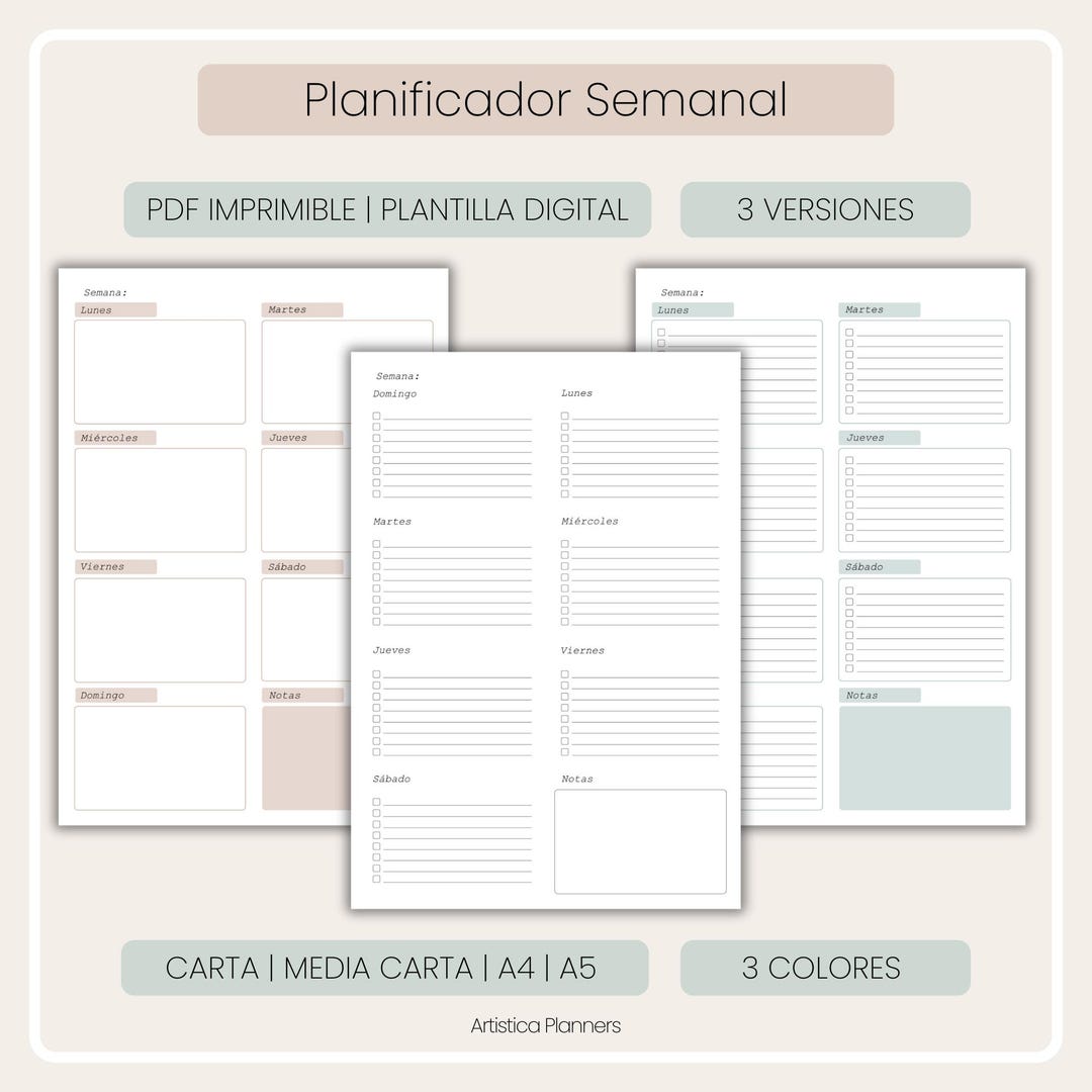 Planificador De Tareas Semanal Español / Plantillas Imprimibles ...