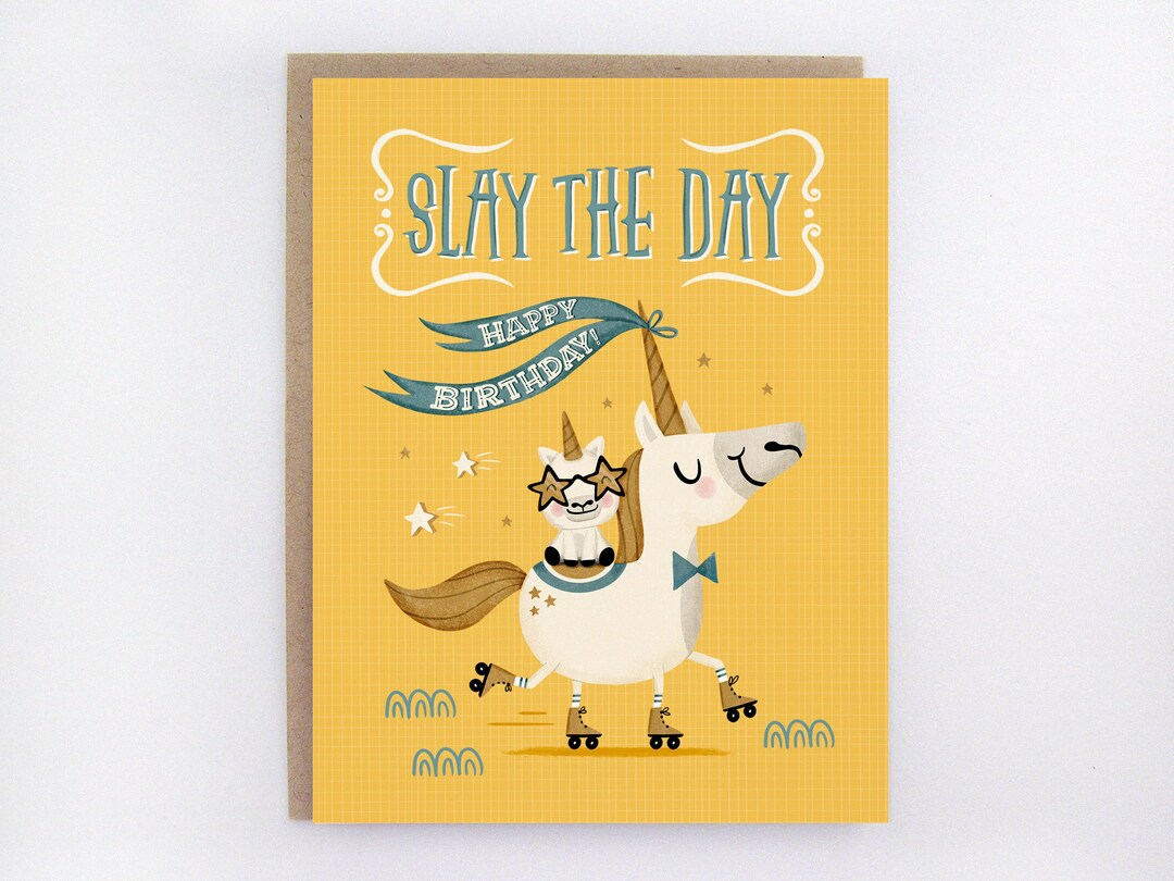 Slay the Day Unicorn Birthday Greeting Card - Etsy