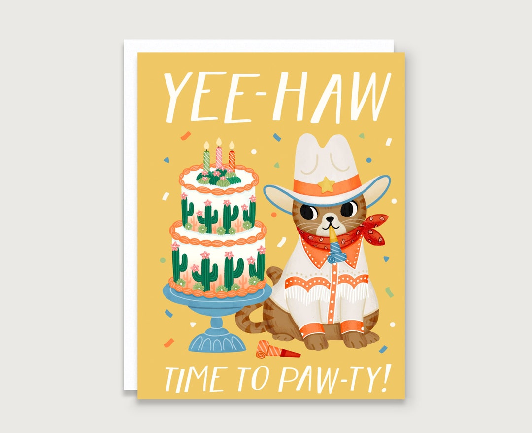 Yeehaw Cowboy Cat - Birthday Greeting Card - Etsy