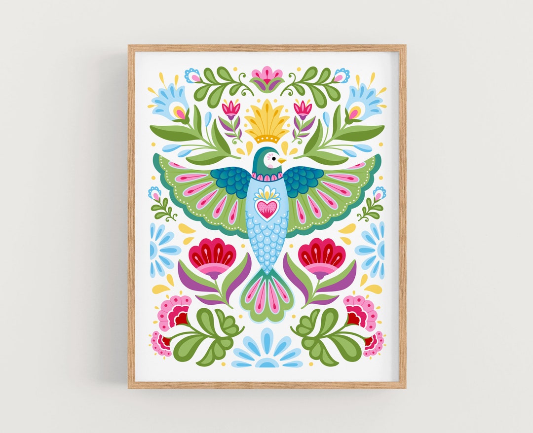 Folk Art Flora - Loving Wings - Art Print - Etsy