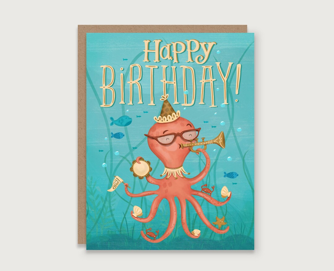 Happy Octopus Birthday Greeting Card - Etsy