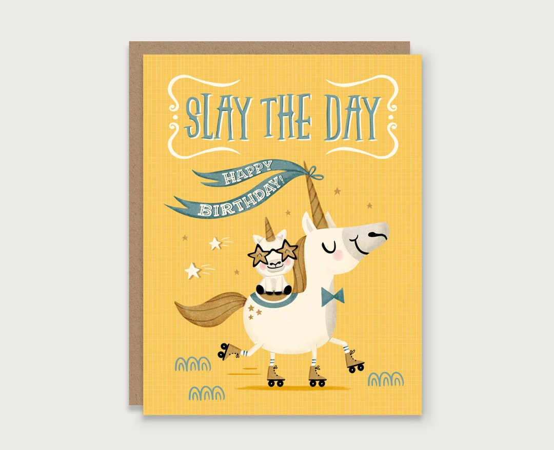 Slay the Day Unicorn Birthday Greeting Card - Etsy