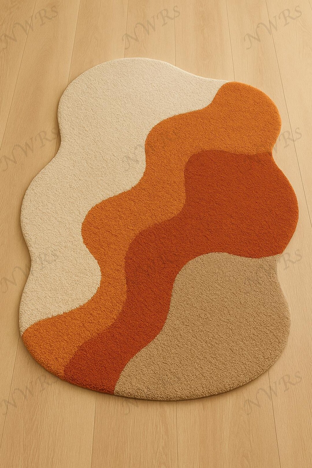 Hand-tufted Organic Blob Shape Area Rug – Wool Abstract Wave Carpet in ...