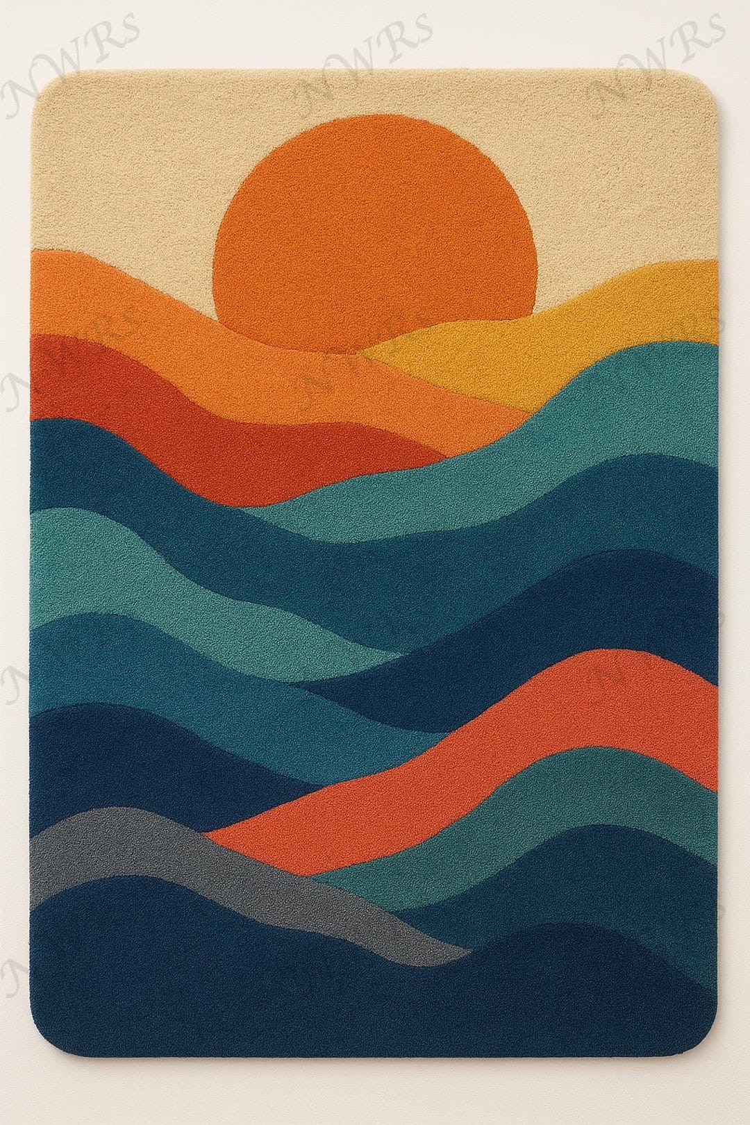 Sunset Over Waves Modern Area Hand Tufted Wool Carpet With Vibrant ...