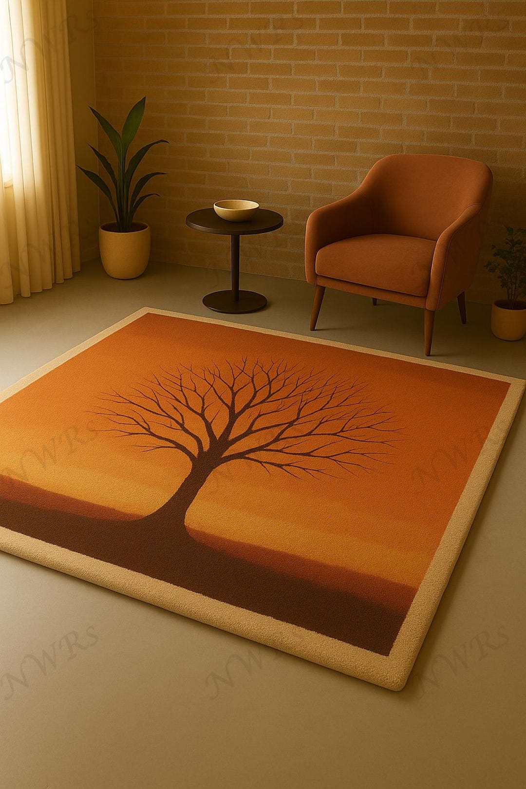 Hand Tufted Wool Rug, Amber Sunset Tree Landscape, Modern Home Decor - Etsy