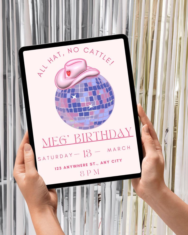 Disco Cowboy Birthday Invitation/ Western Disco Birthday Party/ Digital ...