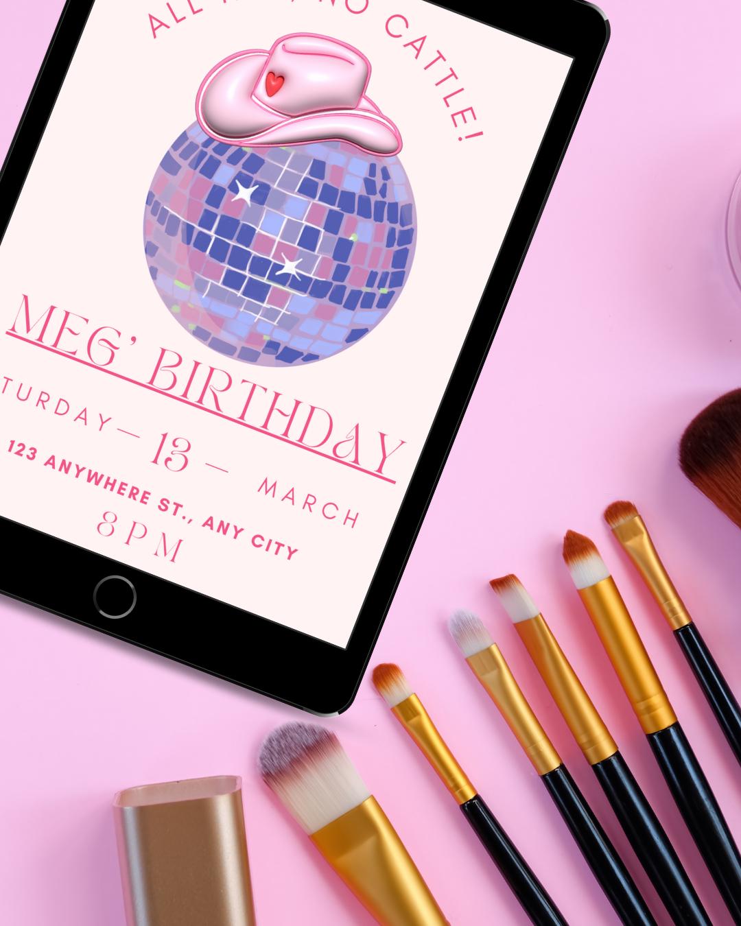 Disco Cowboy Birthday Invitation/ Western Disco Birthday Party/ Digital ...