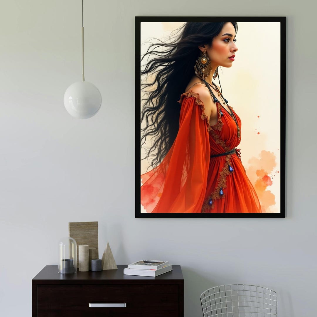 Portrait of a Gypsy, Gypsy Drawing, Beautiful Woman, Digital Art, Red ...