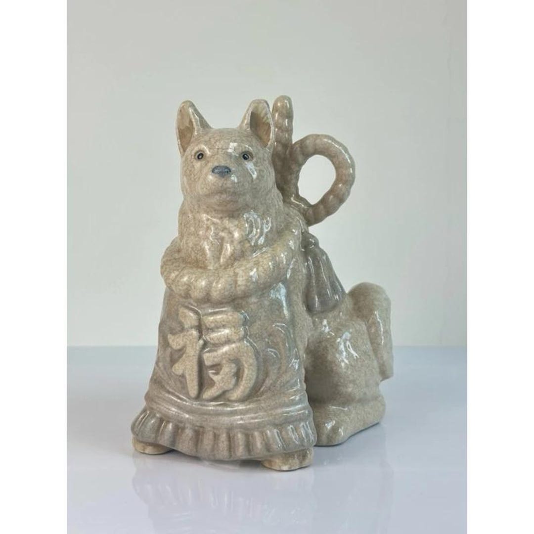 Okimono Zodiac “akita Inu” – Yakushi Kiln Shino Glazed Porcelain Dog ...