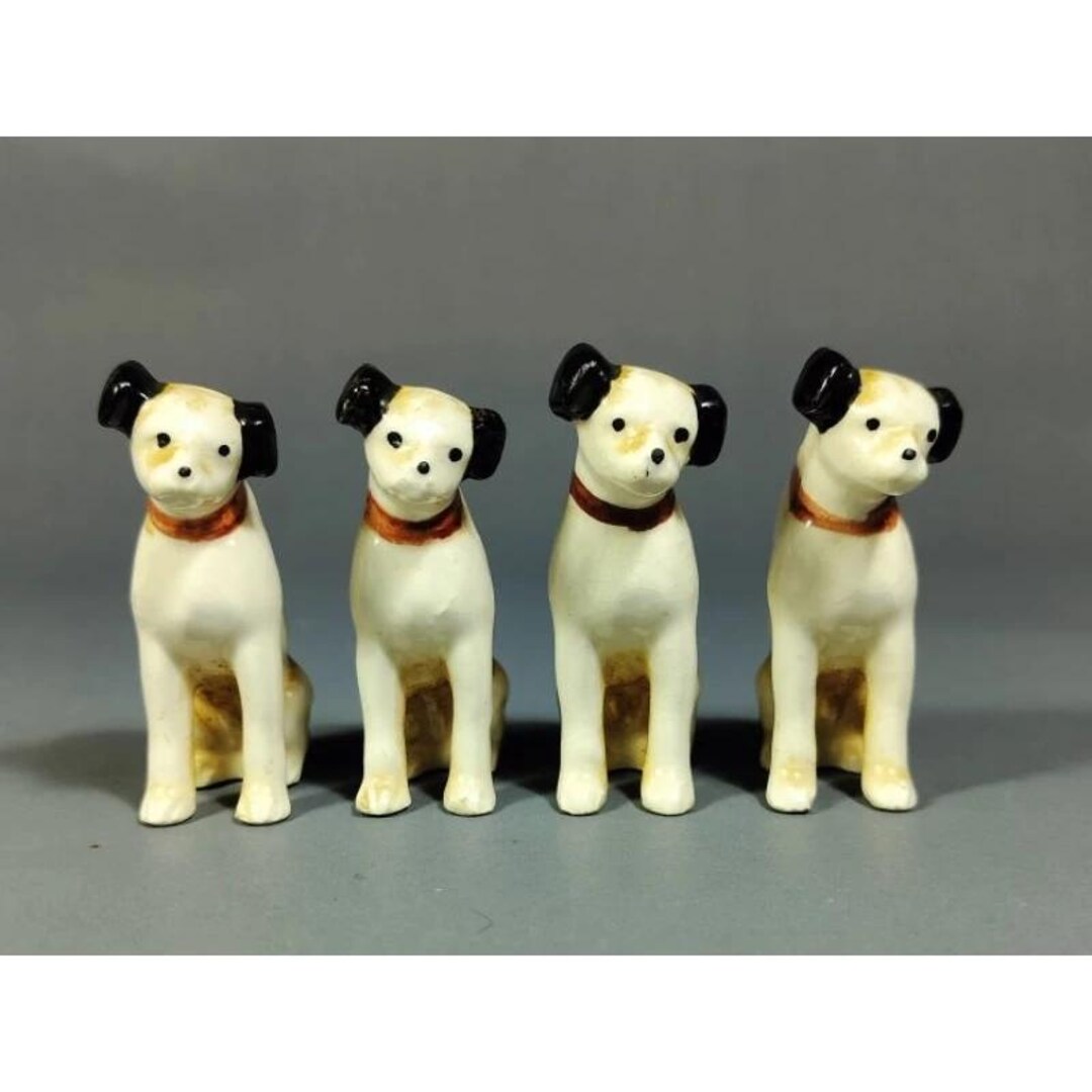 Set of 4 Vintage Victor Nipper Dog Ceramic Figurine Set | Rare 2-inch ...