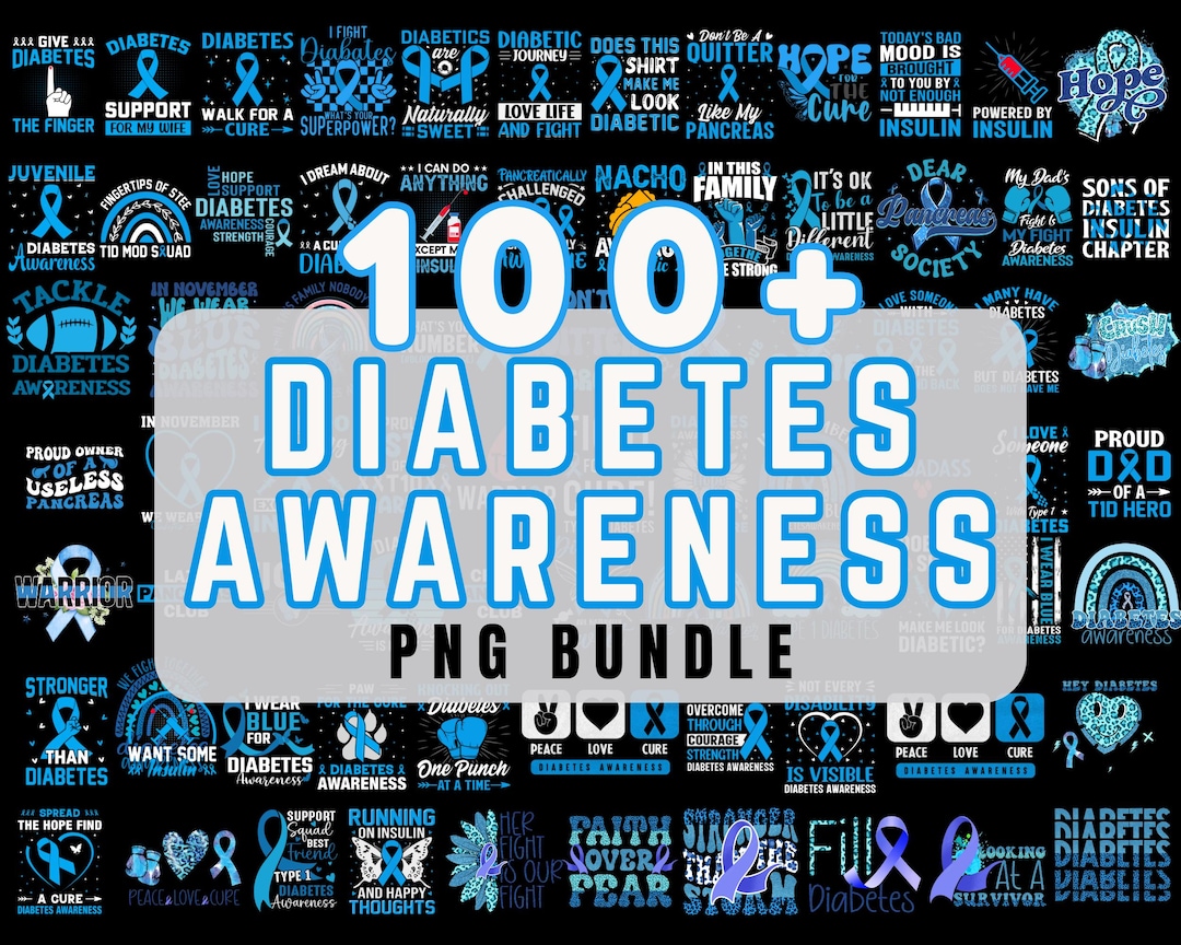 Diabetes Awareness PNG Bundle, Blue Ribbon, Insulin Support Sublimation ...
