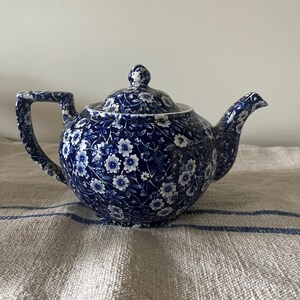 Vintage Blue and White Crownford Calico Floral Teapot Made in England ...