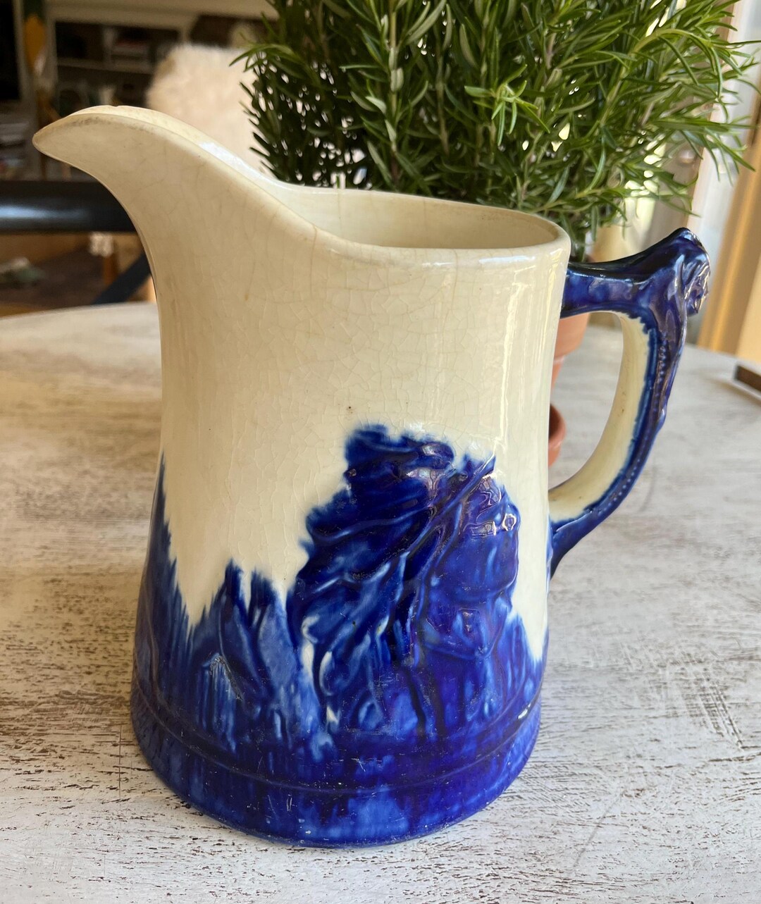 Antique Old Sleepy Eye 8” Pitcher ~ Blue and White Primitive Pitcher - Etsy