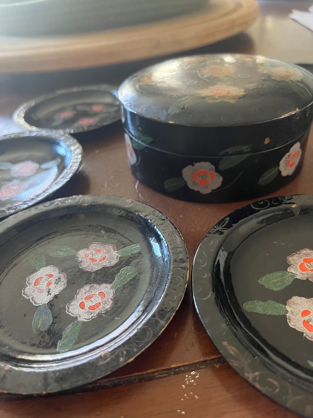 Vintage Japanese Paper Mache Hand Painted Coaster Set - Etsy