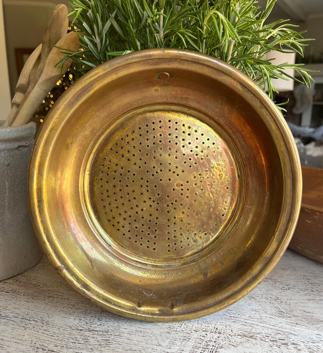 Vintage Brass Strainer Rustic Colander - Etsy