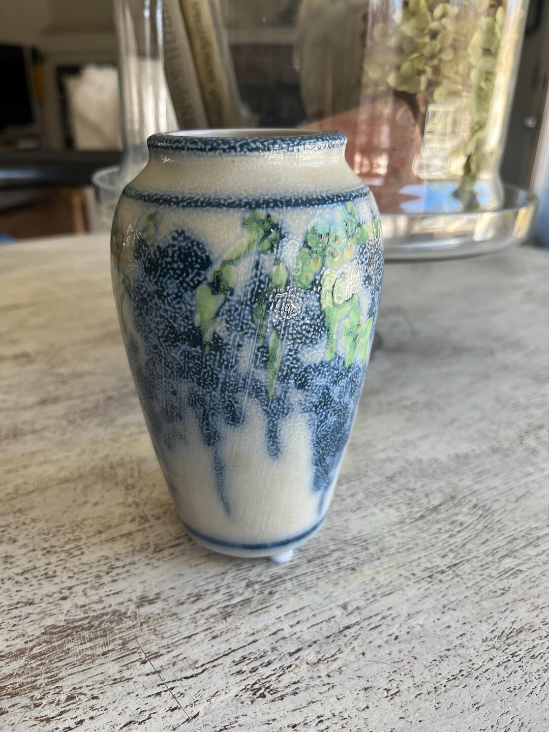 Gogan Plasket Studio Art Pottery Vase Grapes Salt Glazed 6.5” Tall Blue ...