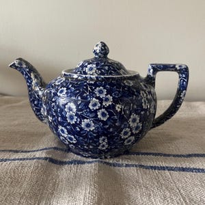 Vintage Blue and White Crownford Calico Floral Teapot Made in England ...