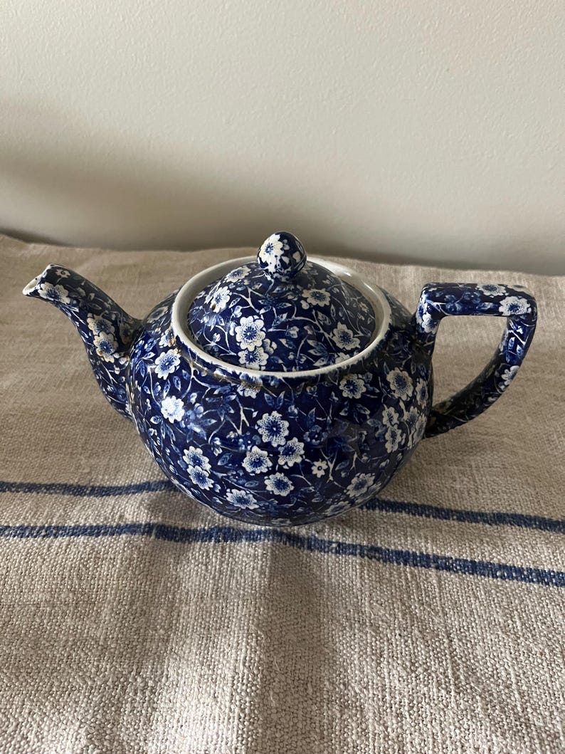 Vintage Blue and White Crownford Calico Floral Teapot Made in England ...