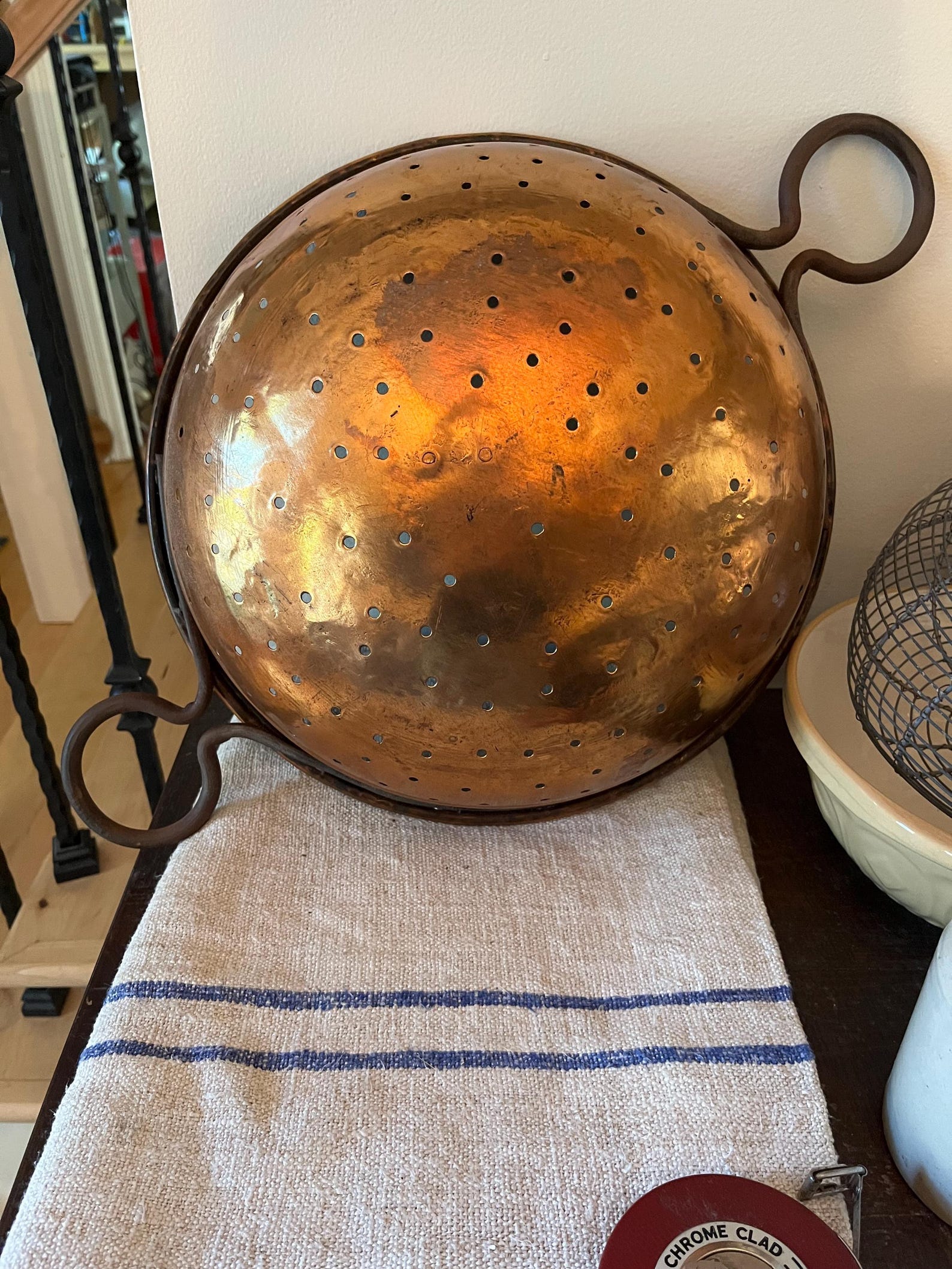 Vintage Copper Colander With Double Iron Handles Rustic Kitchen French ...