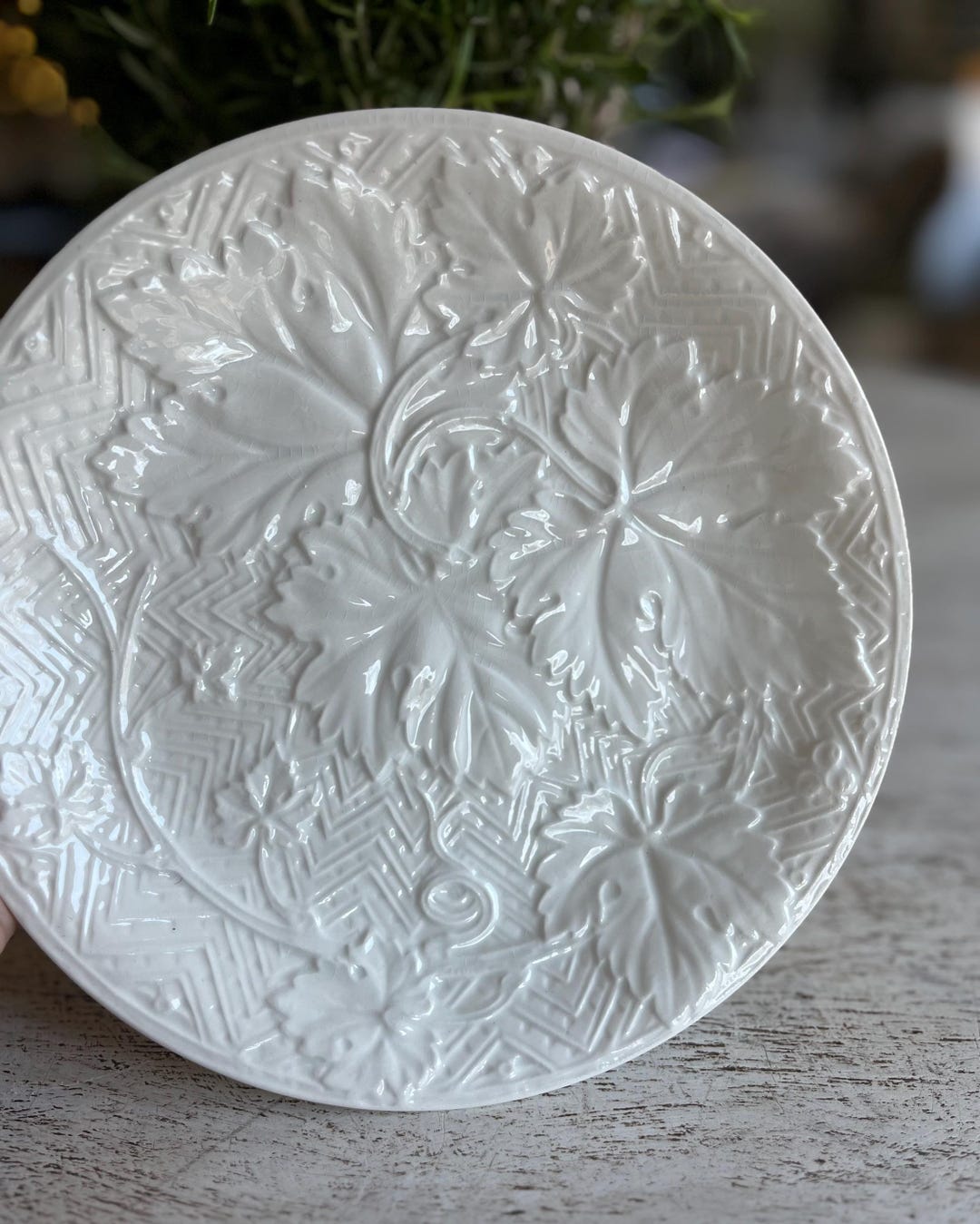 Set of 6 Vintage French White Majolica Embossed Grape Vine and ...