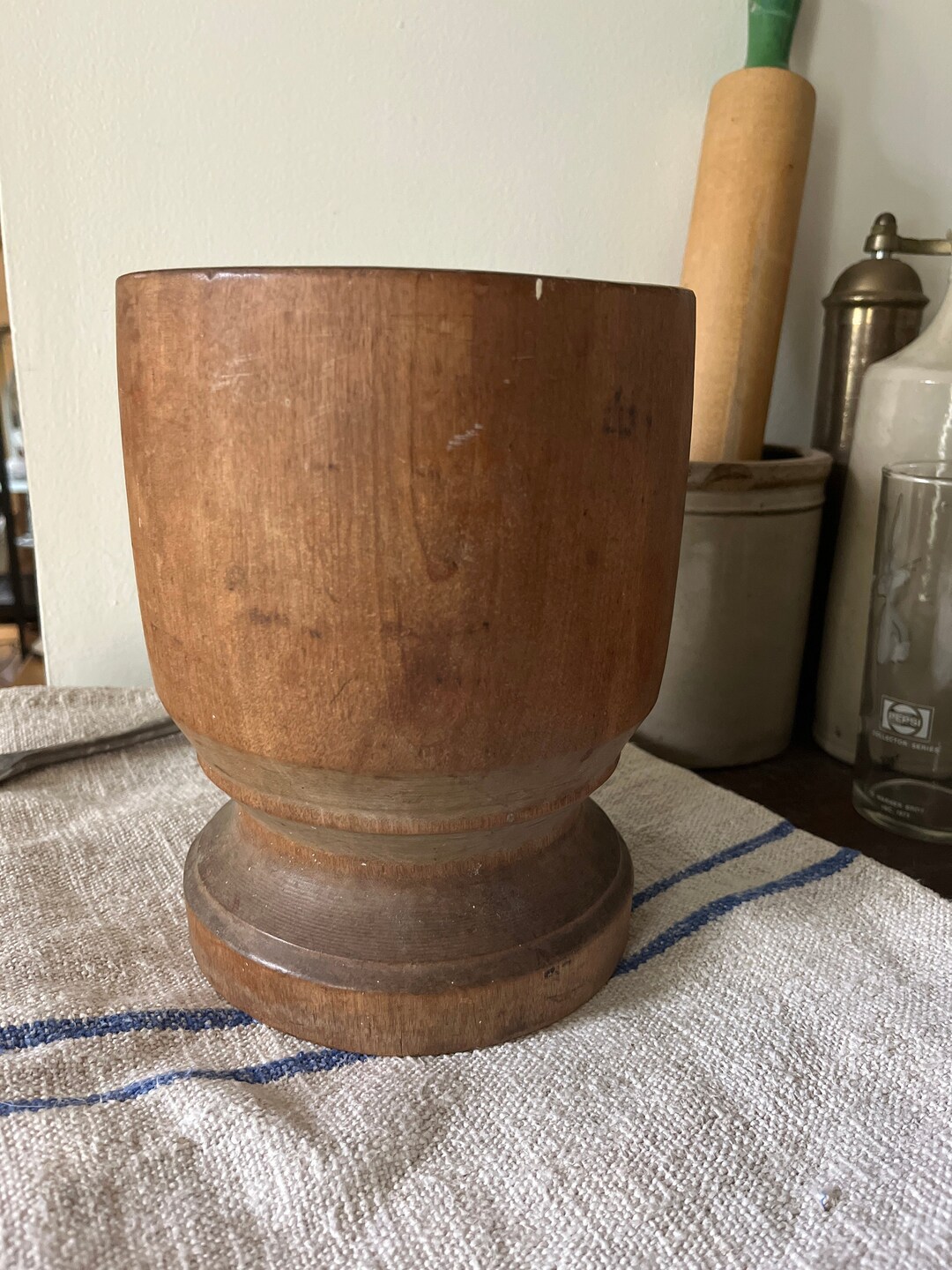 Antique Large Wooden Mortar Primitive Mortar Rustic Farmhouse Kitchen ...