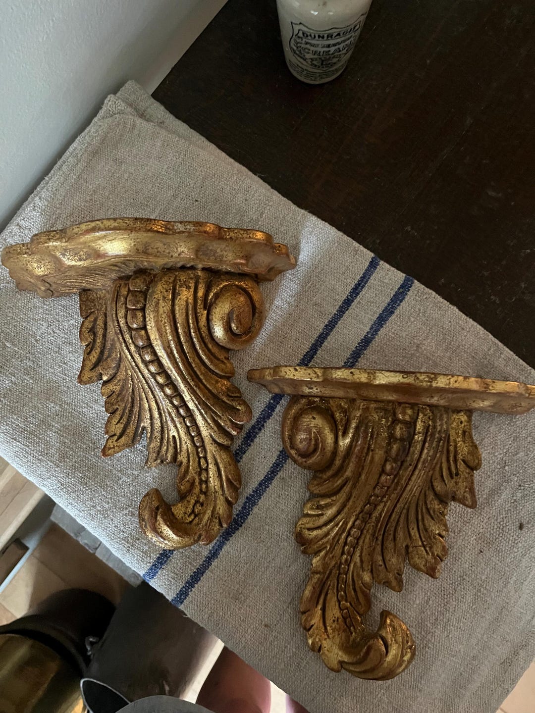 Gold Leaf Baroque Style Wall Corbels Made in Italy Vintage Mid Century ...