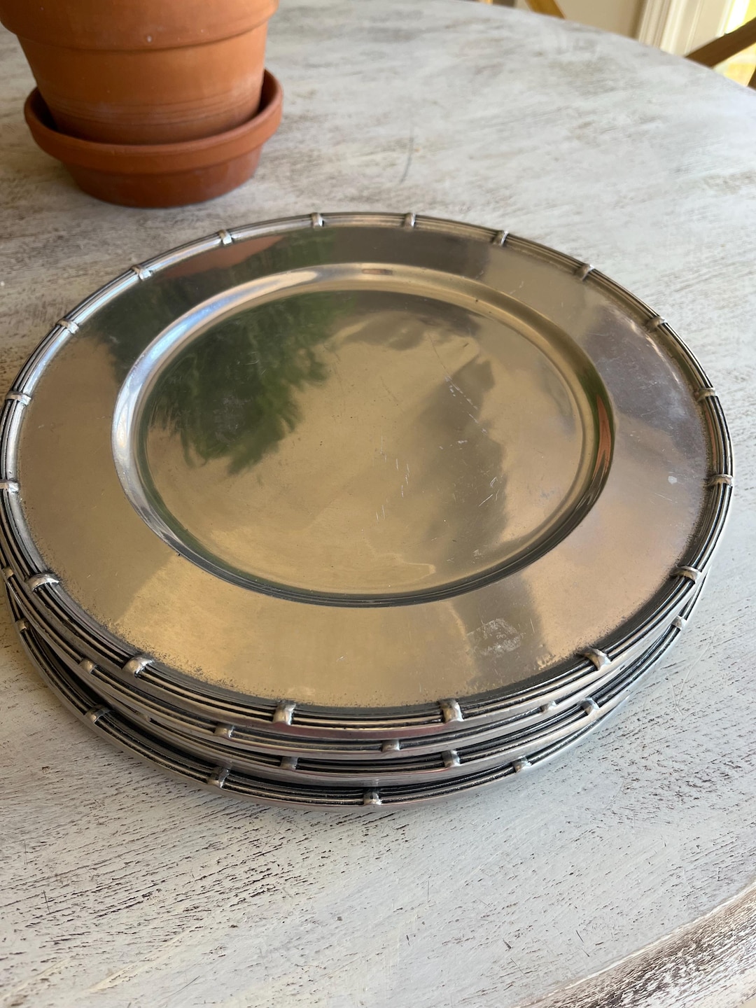 Wilton Armetale Bar and Reed Design - Bamboo/cane Pewter Chargers Set ...