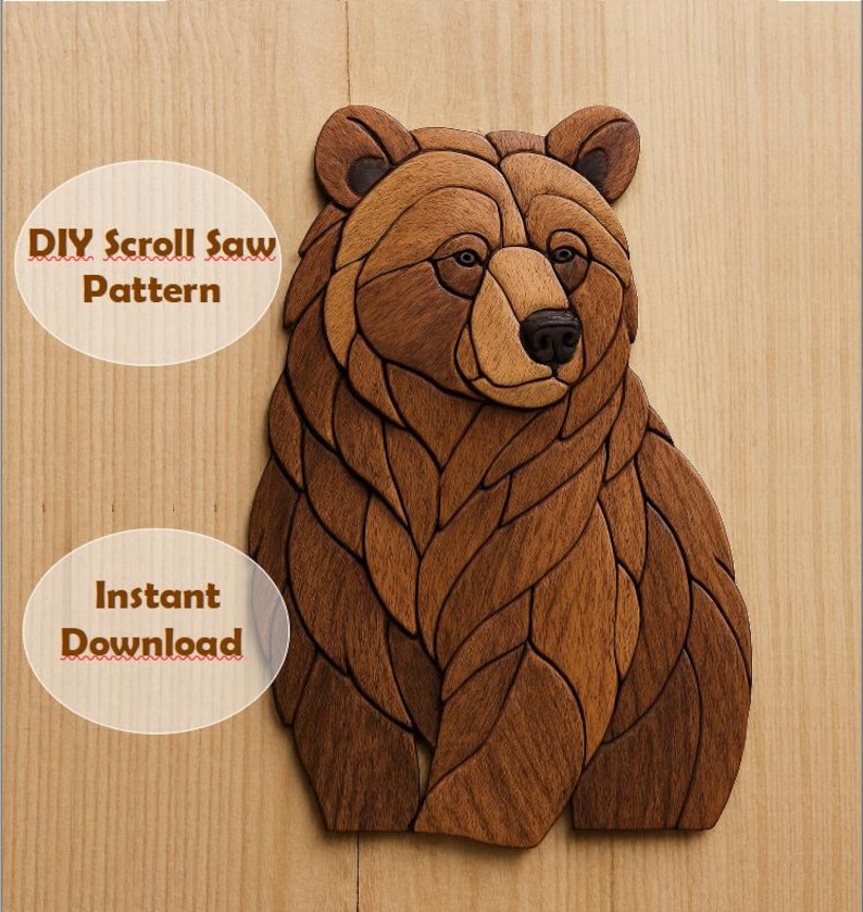 Bear Intarsia Pattern for Beginners, DIY Woodworking Template, Printable PDF Forest Animal Wall ...