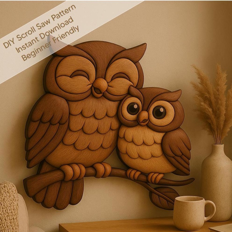 Owl Intarsia Pattern PDF - DIY Scroll Saw Woodworking Plan - Parent and ...