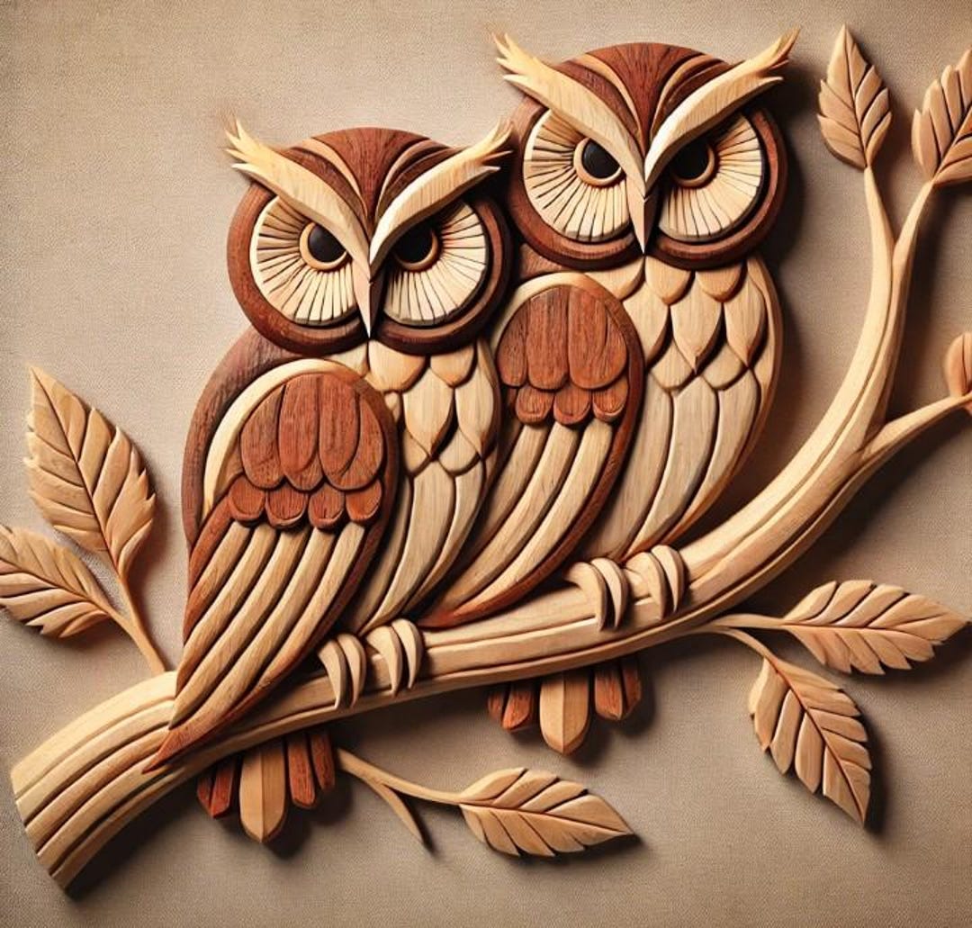 Scroll Saw Pattern of Two Owls in Intarsia Only. Download the PDF. Wood ...
