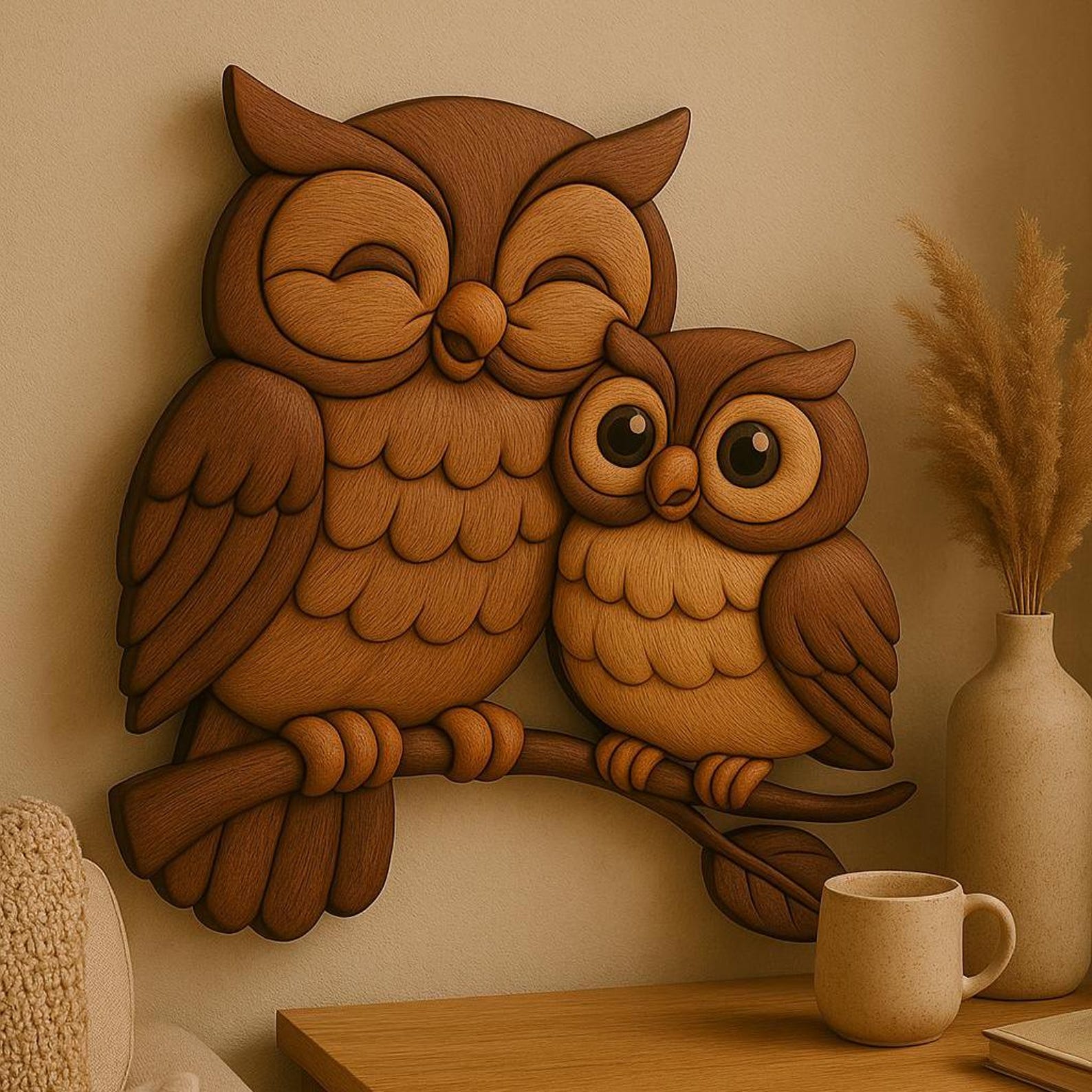 Owl Intarsia Pattern PDF - DIY Scroll Saw Woodworking Plan - Parent and ...