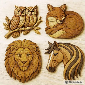 4 Animal Intarsia Scroll Saw Patterns PDF Bundle - Horse, Fox, Lion ...