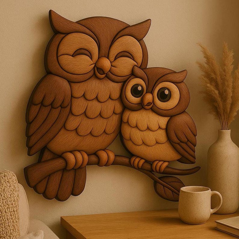 Owl Intarsia Pattern PDF - DIY Scroll Saw Woodworking Plan - Parent and ...