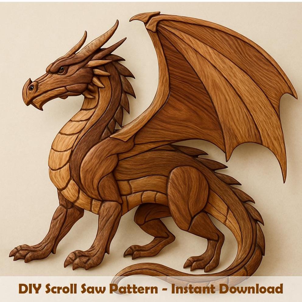 Dragon Intarsia Pattern DIY - Scroll Saw Woodworking Plan PDF - Fantasy ...