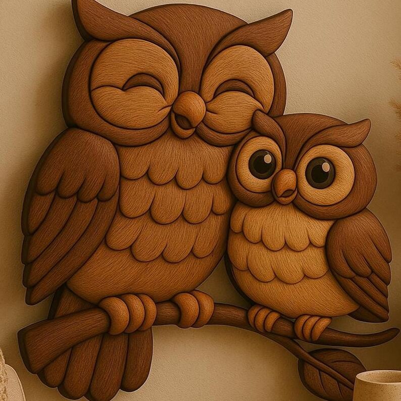 Owl Intarsia Pattern PDF - DIY Scroll Saw Woodworking Plan - Parent and ...