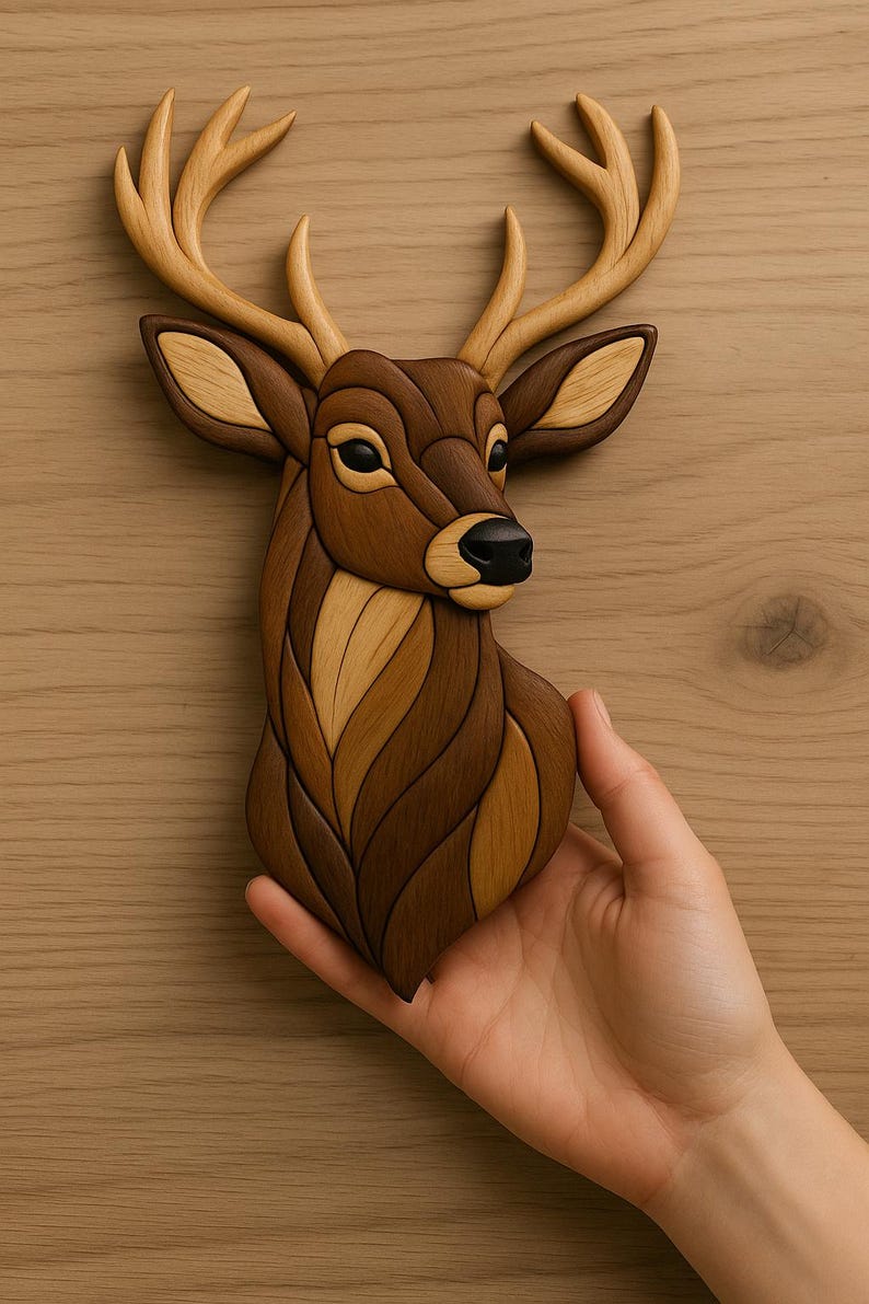 Deer Intarsia Pattern | Scroll Saw Woodworking Template | DIY Wildlife ...