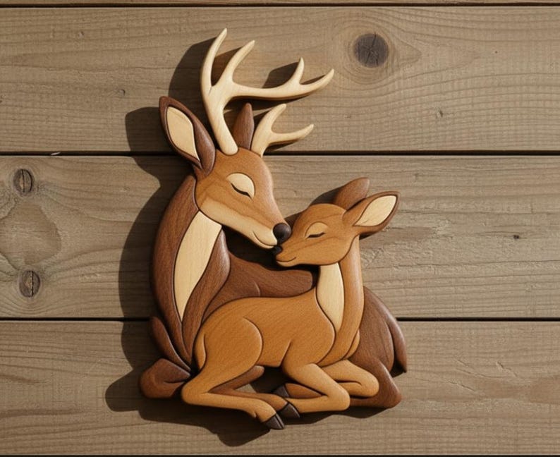 Deer Family Intarsia Pattern PDF | Scroll Saw Woodworking Template ...