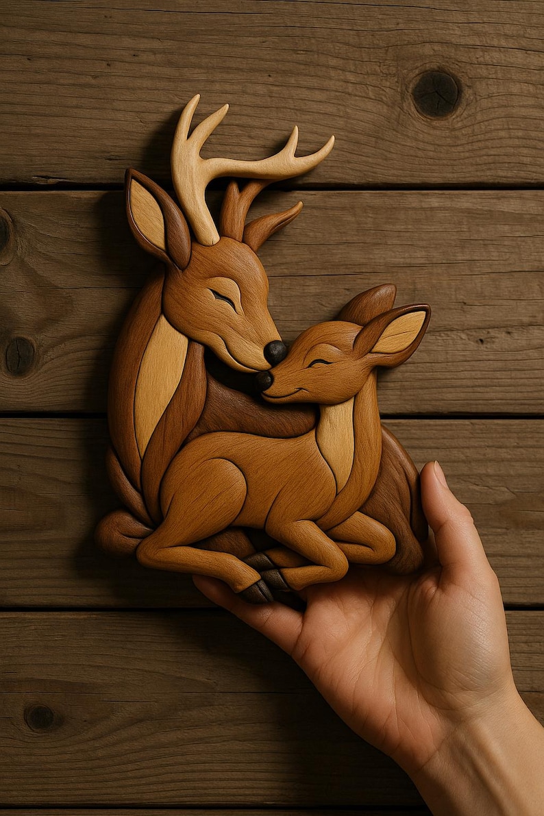 Deer Family Intarsia Pattern PDF | Scroll Saw Woodworking Template ...